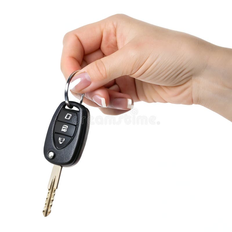 Car Key Held in Hand Isolated on White Background Stock Illustration ...