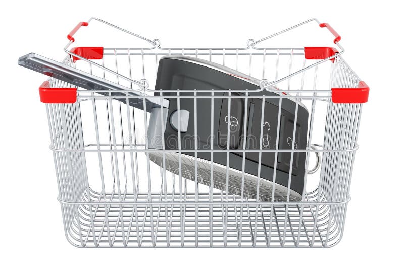 Car Key Inside Shopping Basket. 3D Rendering Stock Illustration ...