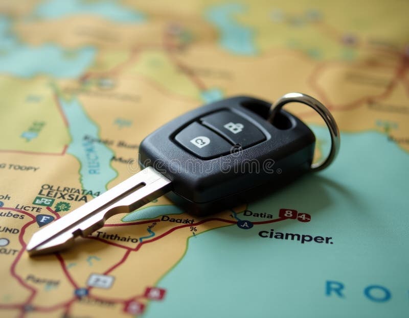 Car Key on a Map stock illustration. Illustration of direction - 365613088