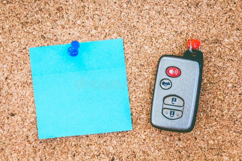 Car Key and Paper on Cork Board Stock Image - Image of piece, memo ...