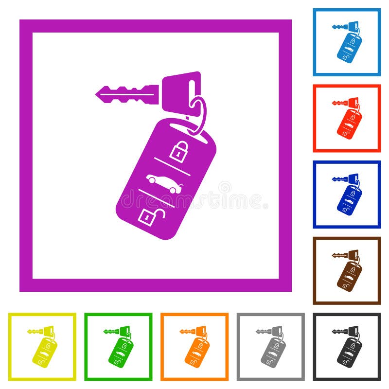 Car Key with Remote Control Flat Framed Icons Stock Vector ...