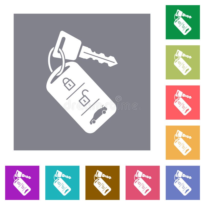 Car Key with Remote Control Square Flat Icons Stock Vector ...