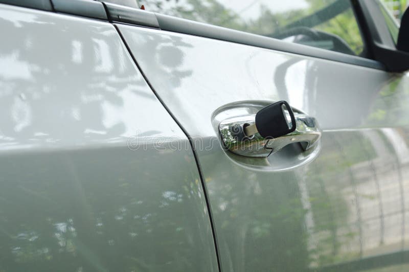 Car Key Stabbing in Handle Hole for Open Door Stock Image - Image of ...