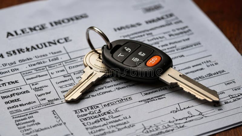 Car Keys Sitting on Insurance Policy Form with Fine Print Stock ...