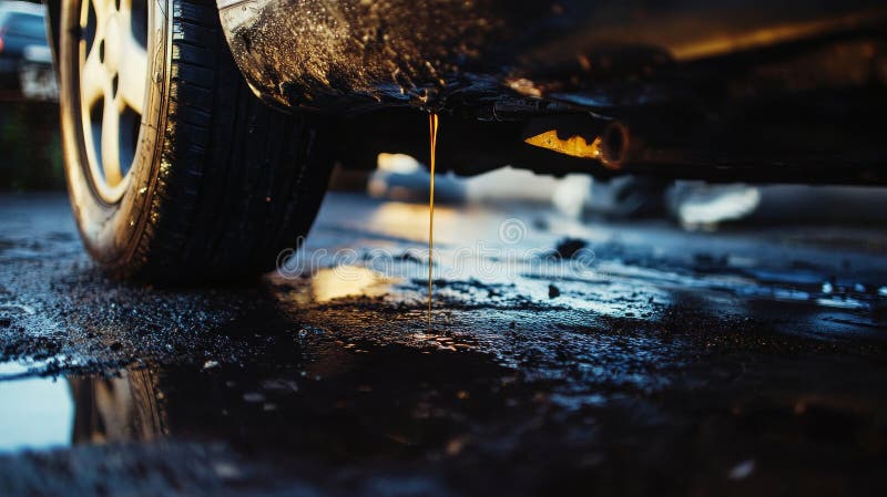 Car Leaking Engine Oil Dark Spots and Dripping Stream Noted Under Rear ...