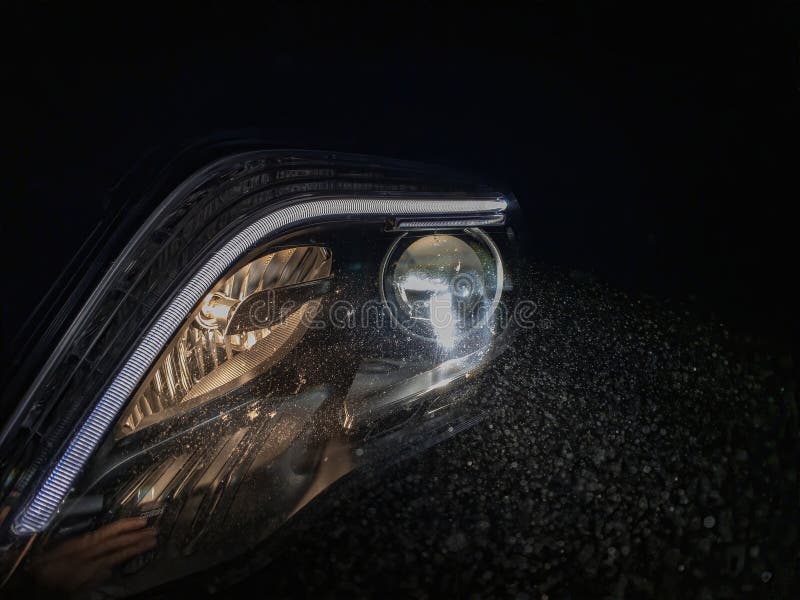 Car LED Front Light in Glowing in the Night Stock Photo - Image of ...