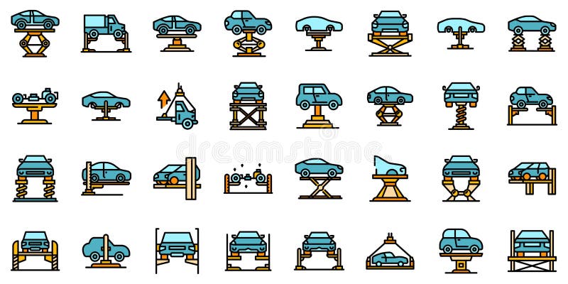 Car Lift Icons Set Vector Flat Stock Vector - Illustration of center ...