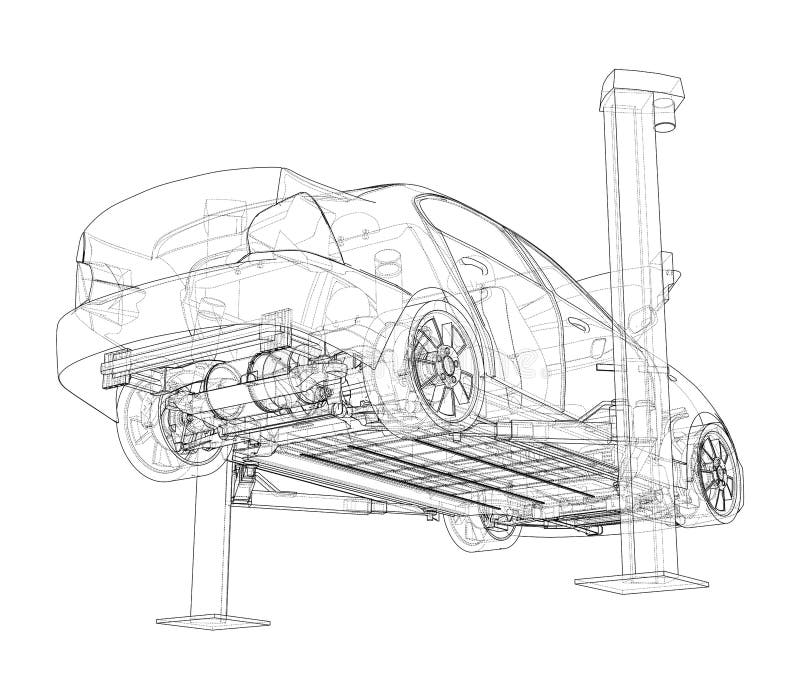 Car Lift Stand Tower with Car Stock Illustration - Illustration of ...