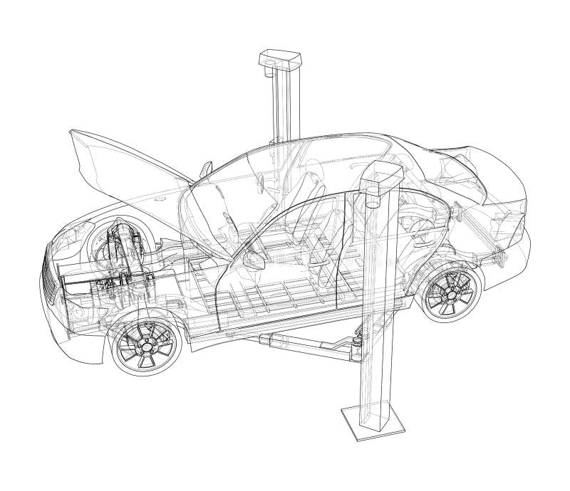 Car Lift Stand Tower with Car Stock Illustration - Illustration of ...