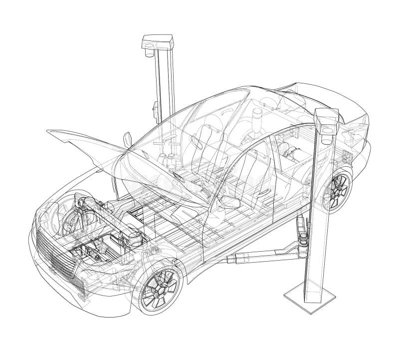 Car Lift Stand Tower with Car Stock Illustration - Illustration of tool ...
