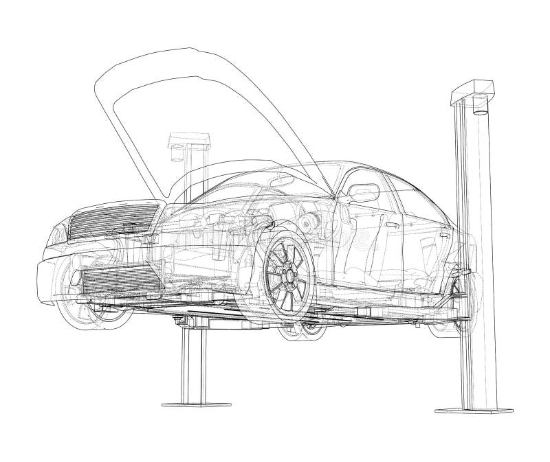 Car Lift Stand Tower with Car Stock Illustration - Illustration of ...