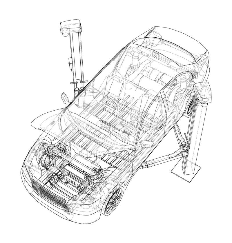 Car Lift Stand Tower with Car Stock Illustration - Illustration of ...