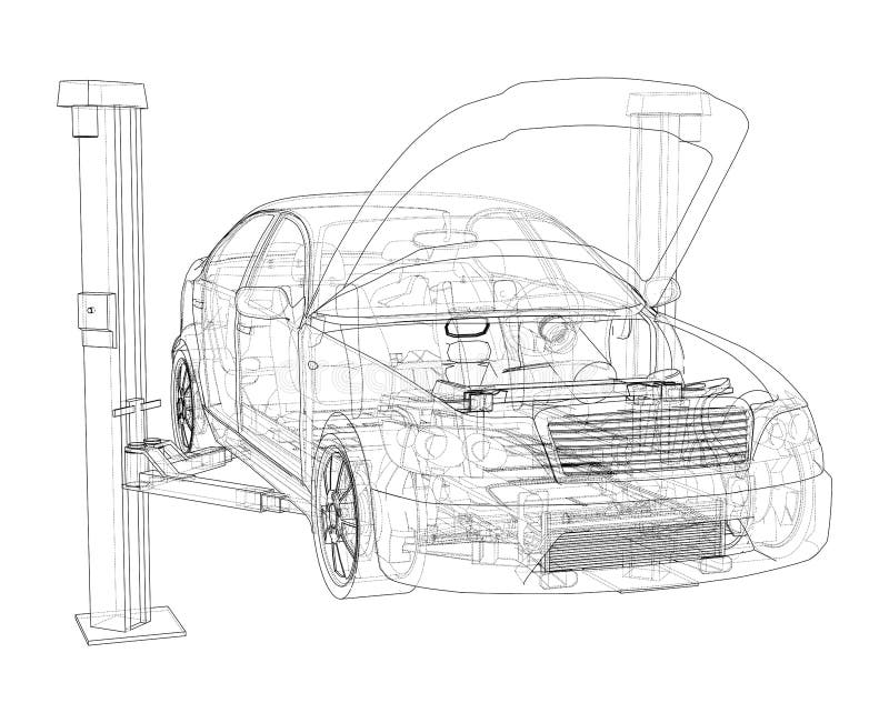 Car Lift Stand Tower with Car Stock Illustration - Illustration of ...