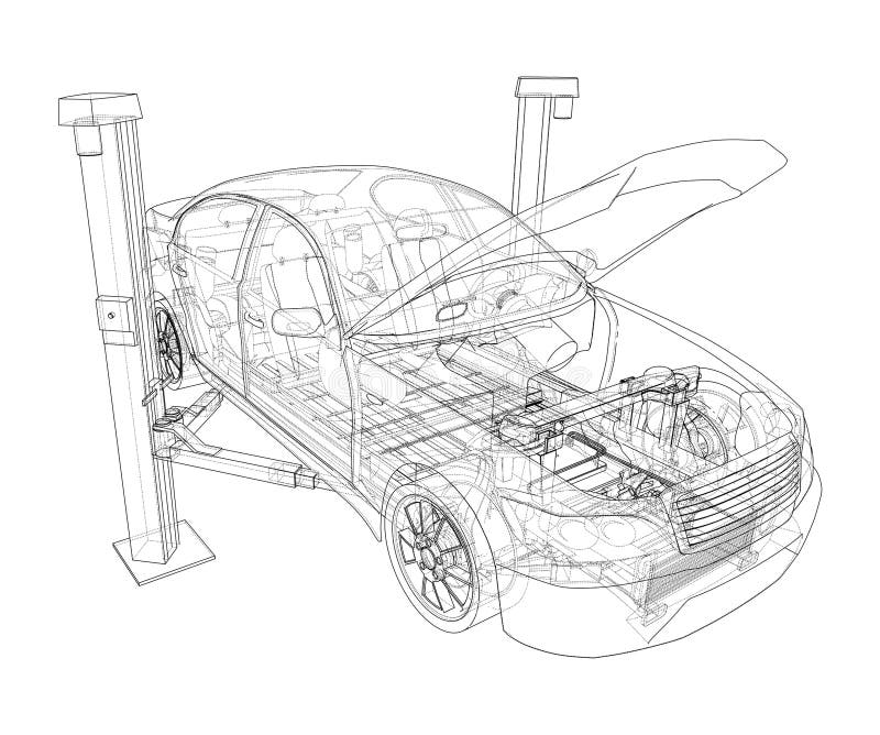 Car Lift Stand Tower with Car Stock Illustration - Illustration of ...