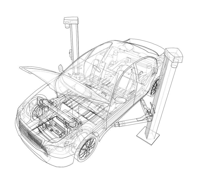 Car Lift Stand Tower with Car Stock Illustration - Illustration of ...