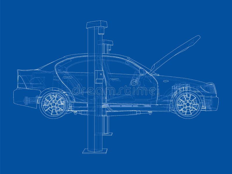 Car Lift Stand Tower with Car. Vector Stock Vector - Illustration of ...