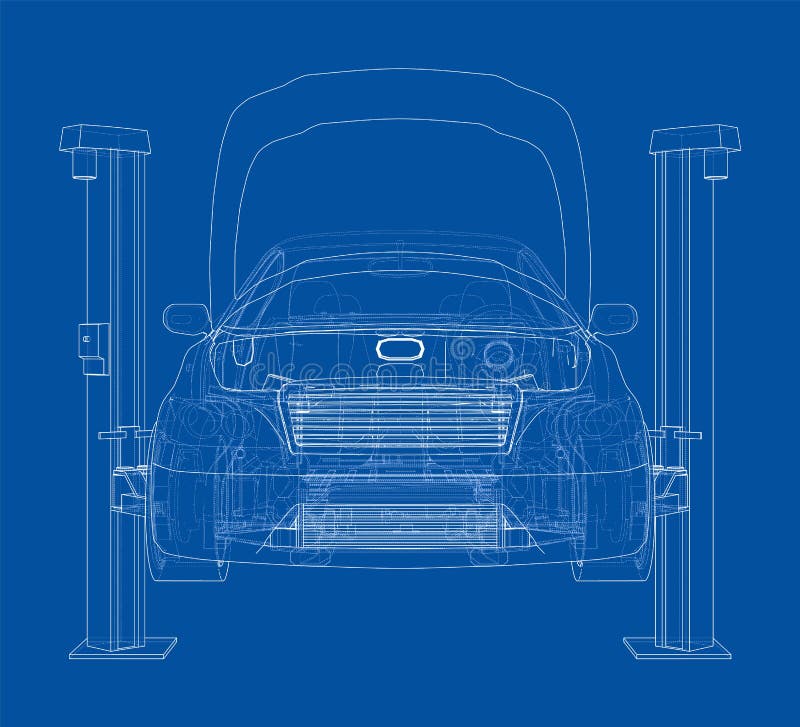 Car Lift Stand Tower with Car. Vector Stock Vector - Illustration of ...