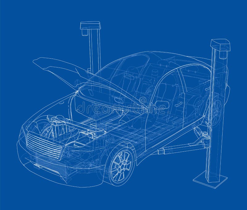 Car Lift Stand Tower with Car. Vector Stock Illustration - Illustration ...