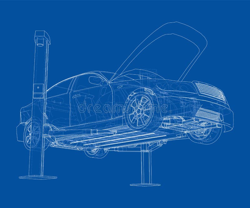 Car Lift Stand Tower with Car. Vector Stock Vector - Illustration of ...
