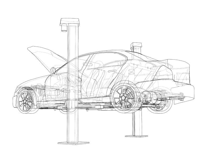Car Lift Stand Tower with Car. Vector Stock Vector - Illustration of ...