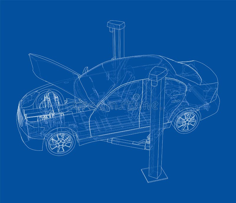 Car Lift Stand Tower with Car. Vector Stock Vector - Illustration of ...