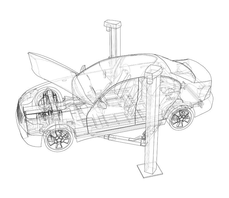 Car Lift Stand Tower with Car. Vector Stock Vector - Illustration of ...