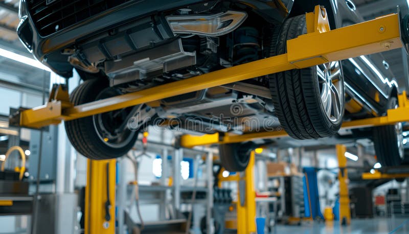 The Car is Lifted on Car Lift in Car Service Center Stock Illustration ...