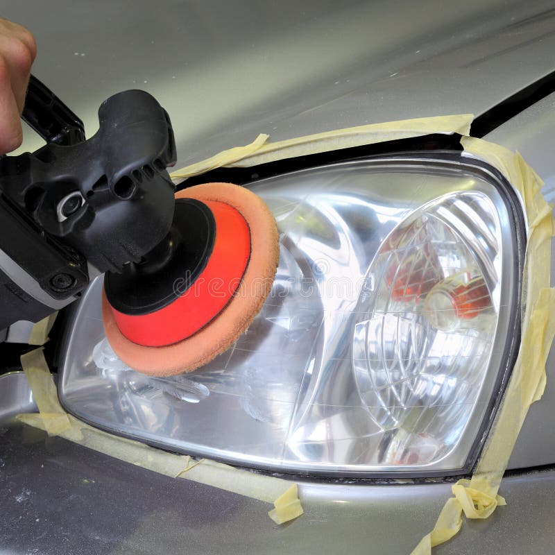 Car Light Repairing, Hand with Tool Polish Headlight Stock Photo ...