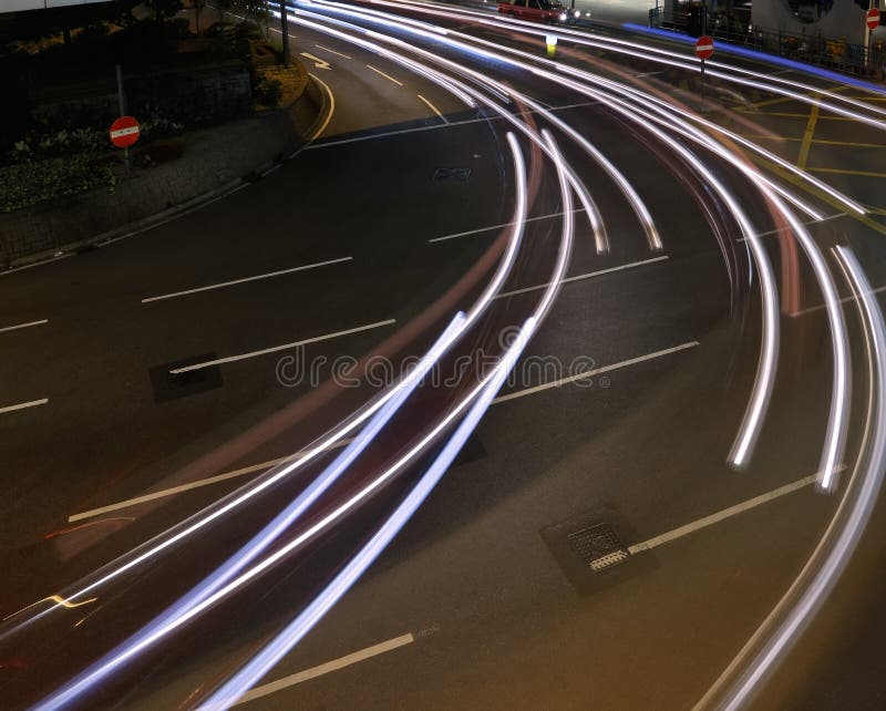 Light Trace in the Middle of City at Night Stock Photo - Image of road ...
