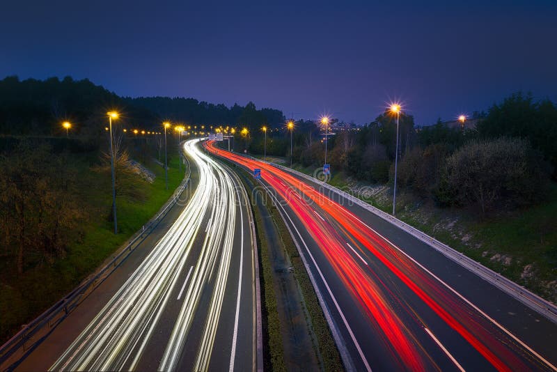 Car Light Trails in Highway at Night Stock Photo - Image of exposure ...
