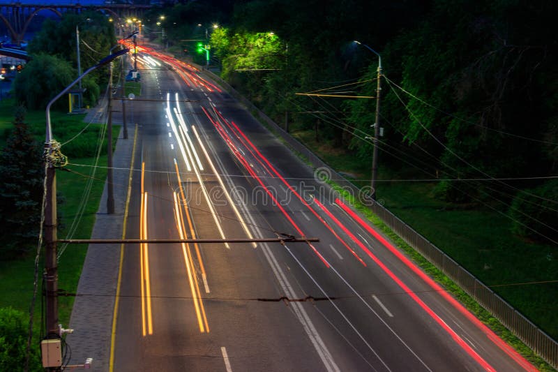 Car Light Trails on City Street at Night Stock Image - Image of europe ...