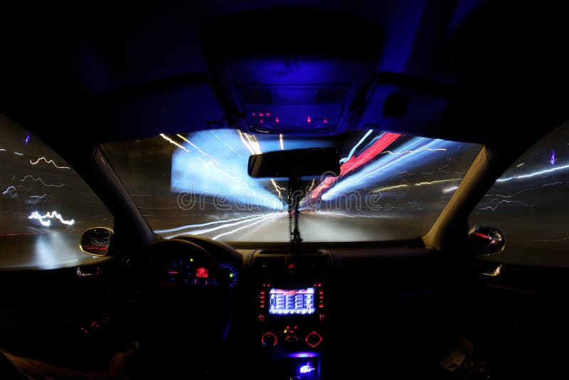 Car Light Trails, Driver Inside Stock Photo - Image of driver, light ...