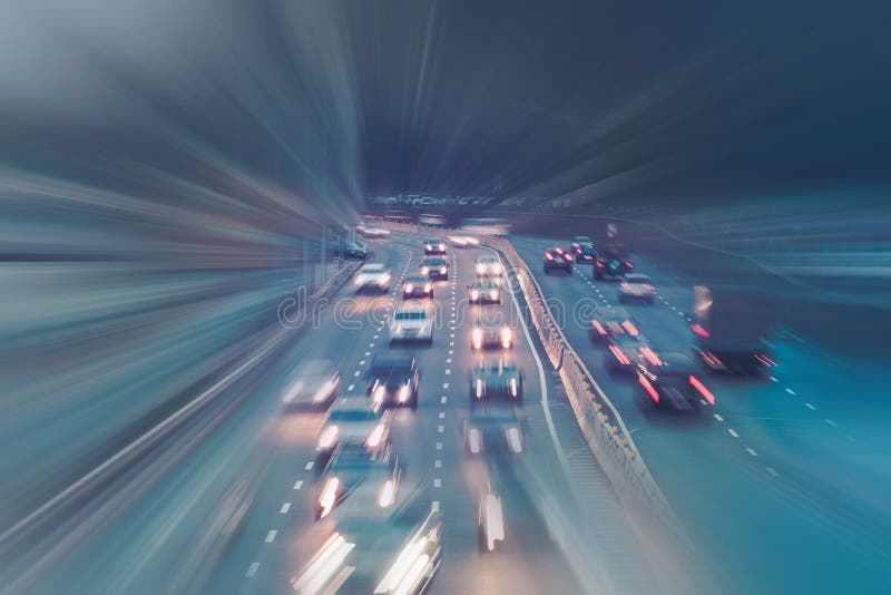 Car Light Trails on the Highway in the Night Modern City Stock Photo ...
