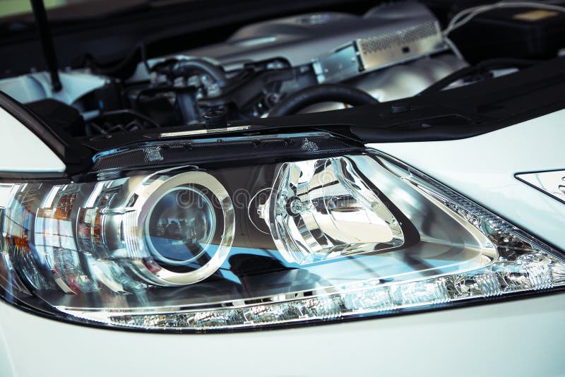 Car lights close up stock photo. Image of modern, silver - 124303686