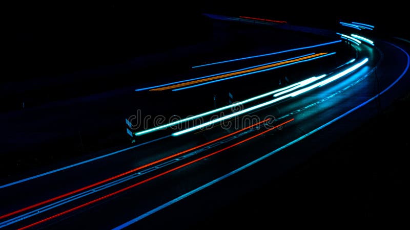 Car Lights at Night on the Road Stock Image - Image of night, blue ...