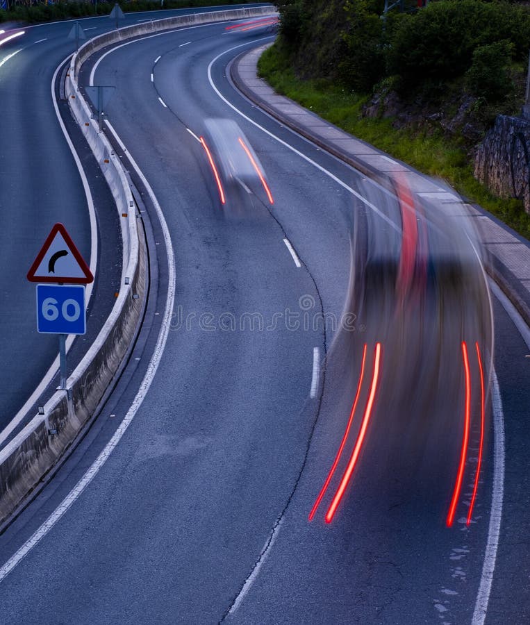 Car Lights at Night on Road Curves Stock Image - Image of drive, cars ...