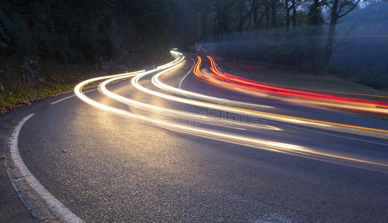 Car lights on road stock photo. Image of drive, dusk - 79997184