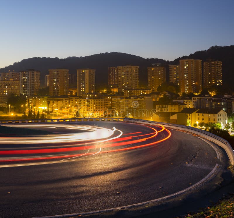 Running Car Lights at Night on the Road. Stock Photo - Image of basque ...