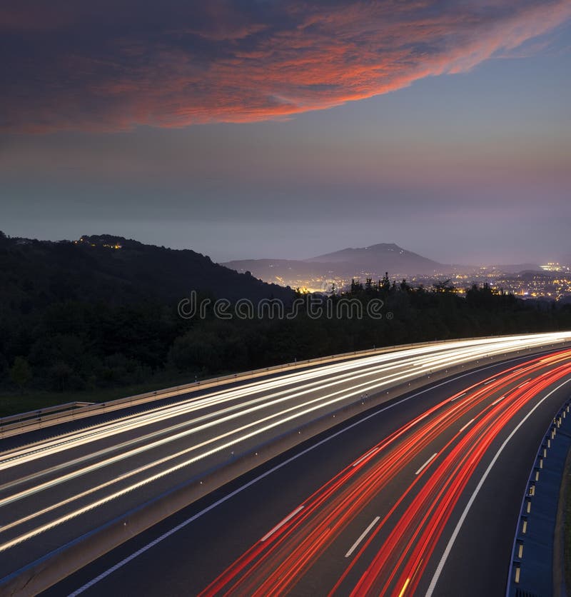 Car Traveling, Lights on a Curve Stock Photo - Image of motion, lanes ...
