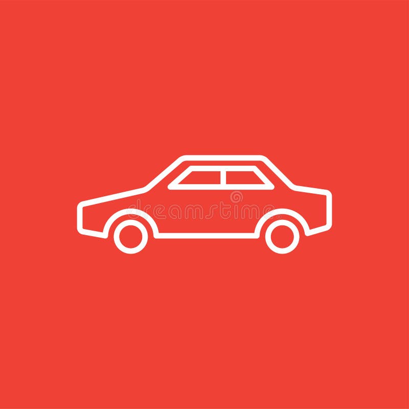Car Line Icon on Red Background. Red Flat Style Vector Illustration ...