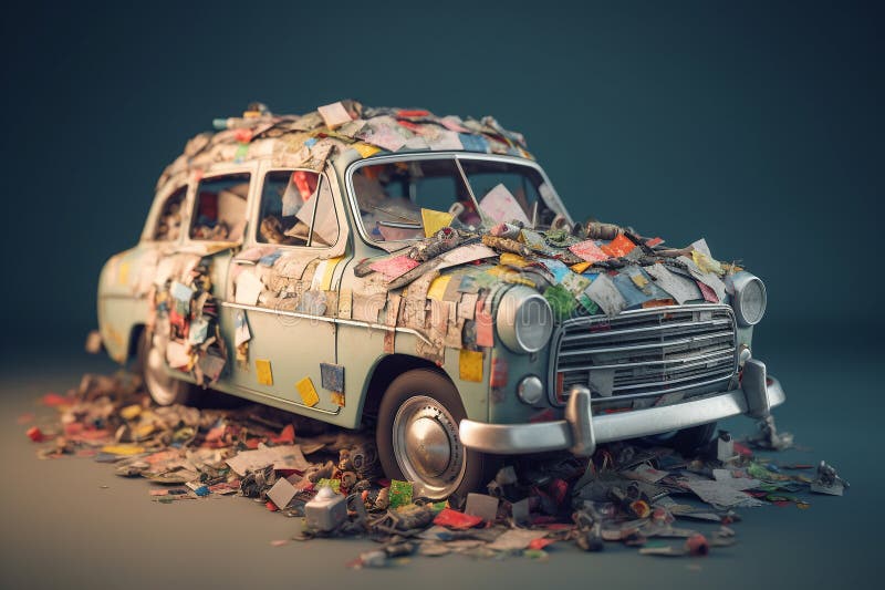 The car is made of garbage stock illustration. Illustration of stick ...