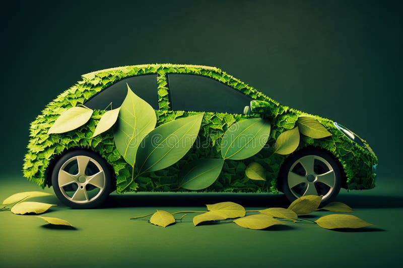 Car Made Out of Plants and Leaves on Green Surface with Leaves Around ...