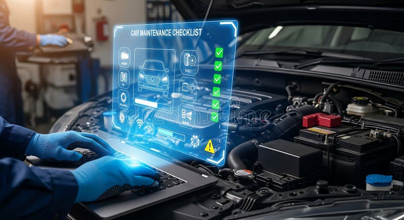Car Maintenance Checklist on Laptop during Vehicle Inspection Stock ...