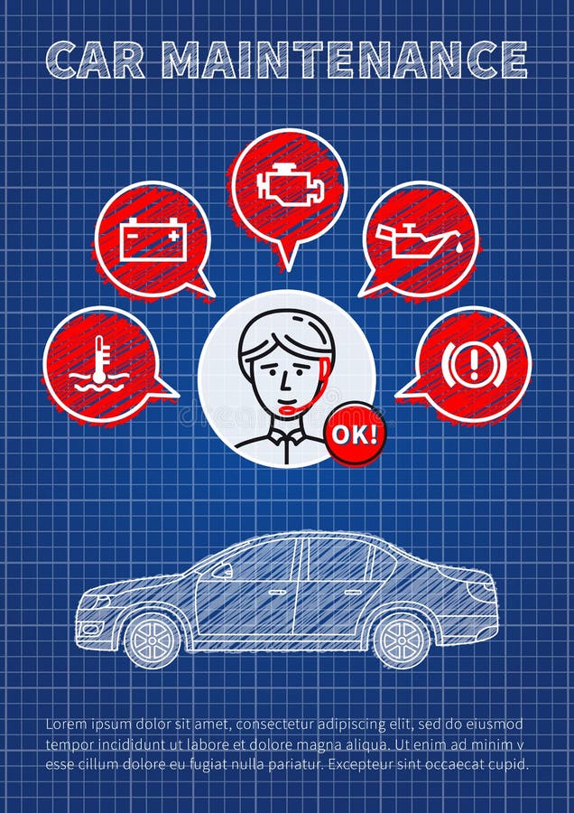 Car Maintenance Manager Blue Print Vector Illustration Stock Vector ...
