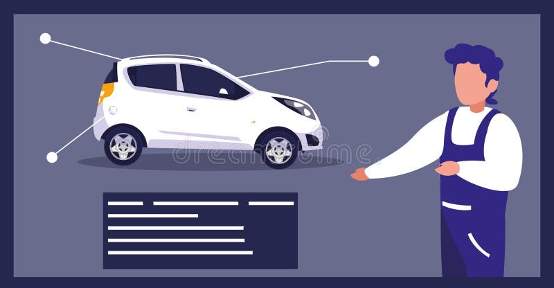 Car in Maintenance Workshop with Mechanic Working Stock Vector ...