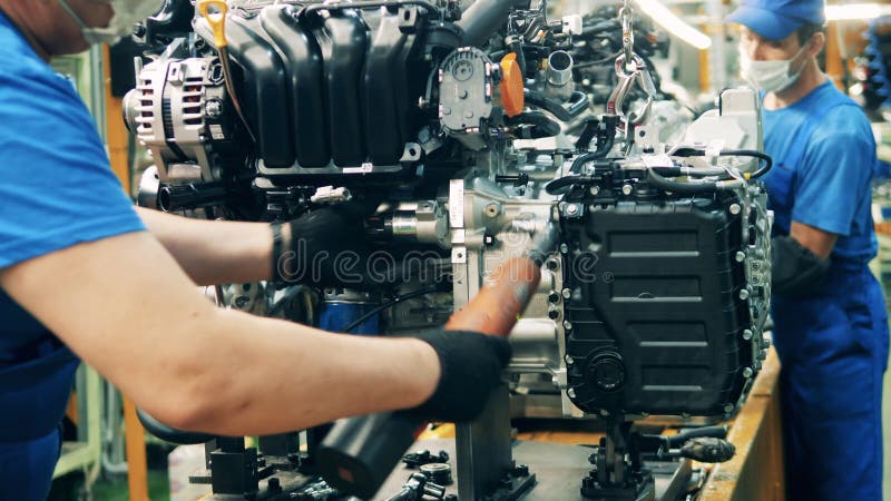Car Engine at a Car Manufacturing Plant. Close Up. Factory Facility ...
