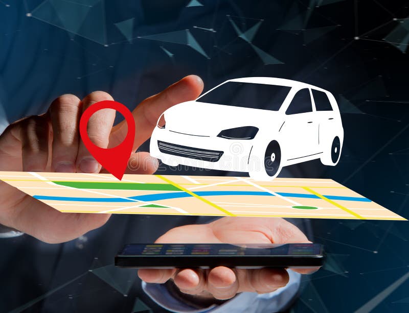 Car on a Map with a Pin Holder - GPS and Localization Concept Stock ...