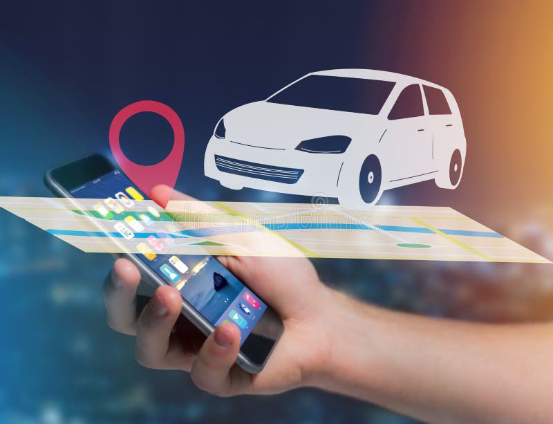 Car on a Map with a Pin Holder - GPS and Localization Concept Stock ...