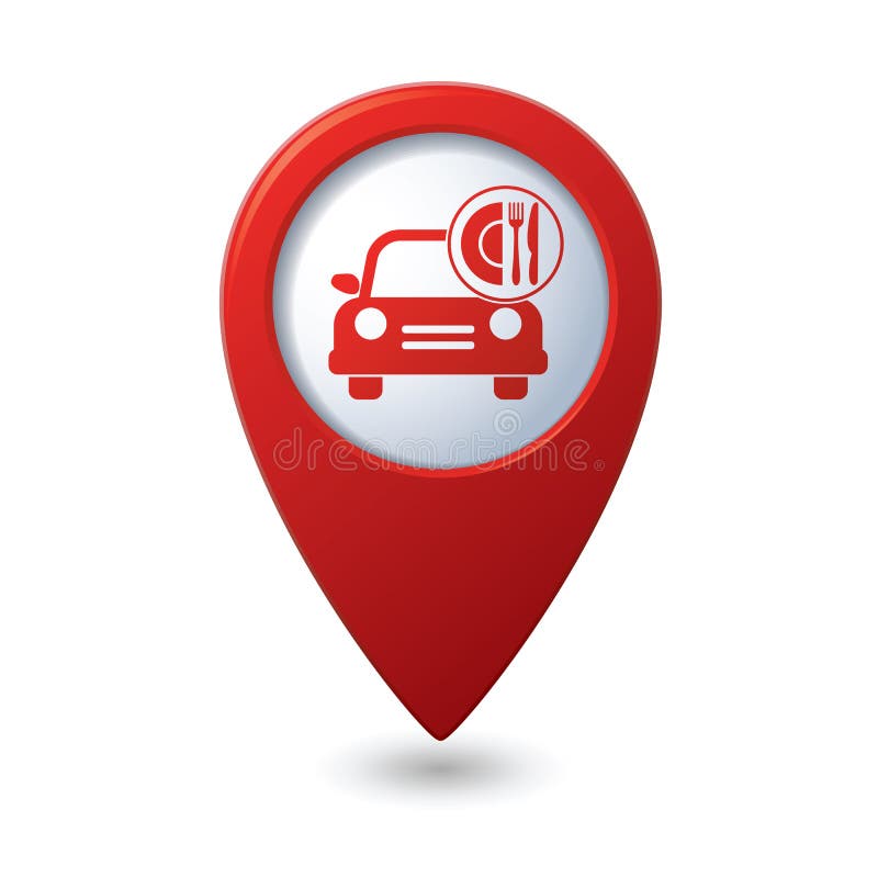 Car with Meal Icon on the Map Pointer Stock Vector - Illustration of ...