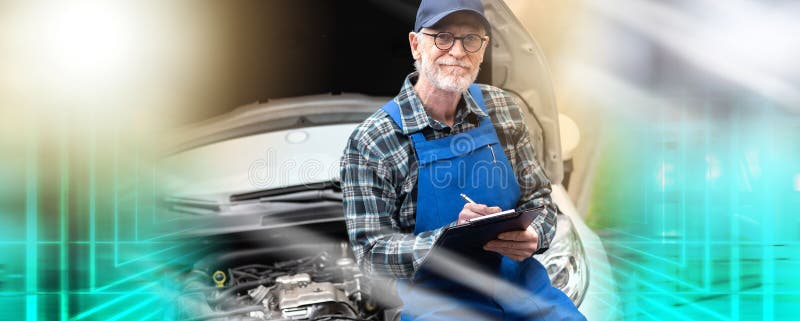 Car Mechanic Checking a Car Engine Multiple Exposure Stock Photo ...
